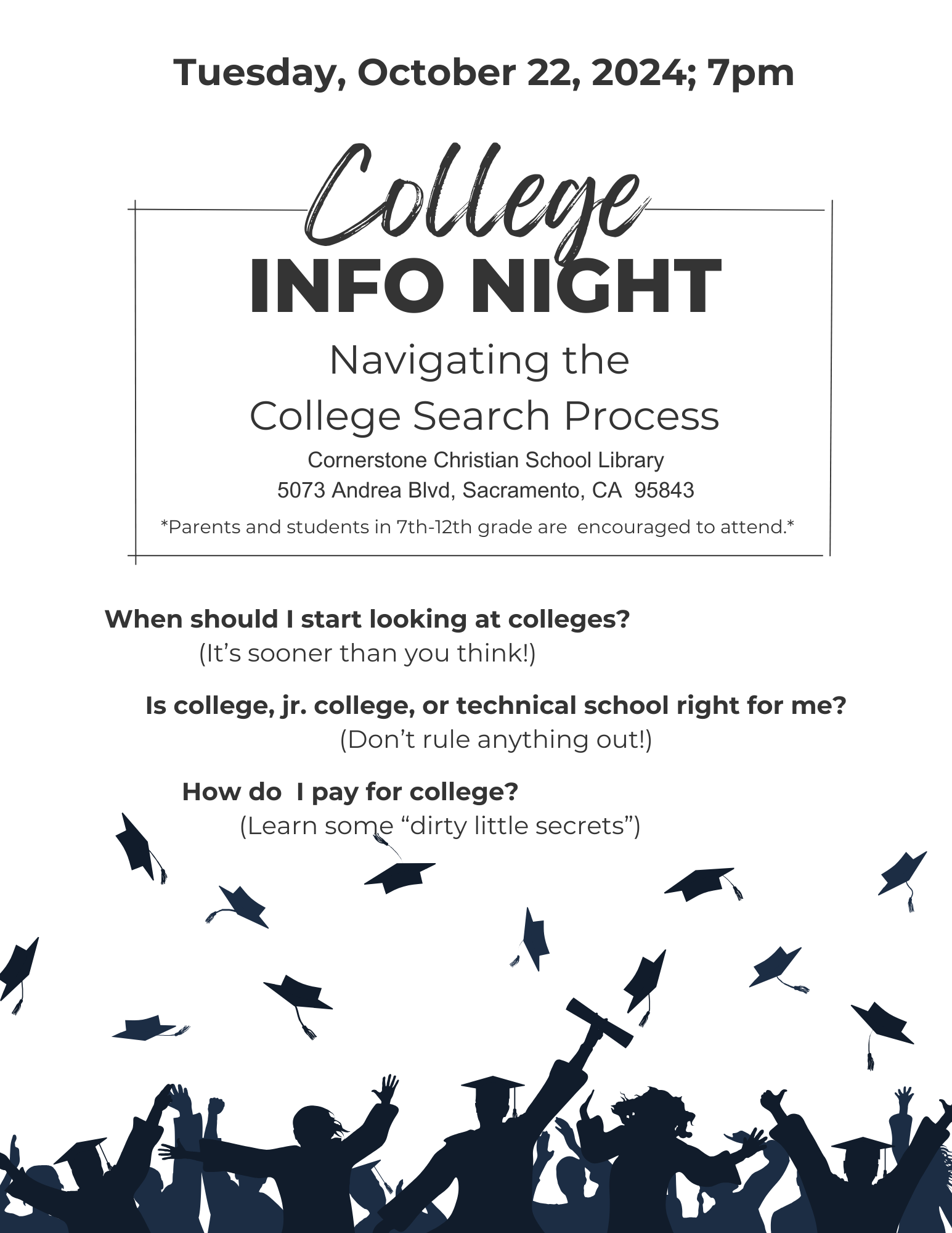 College Info Night - TOMORROW NIGHT! - Cornerstone Christian School